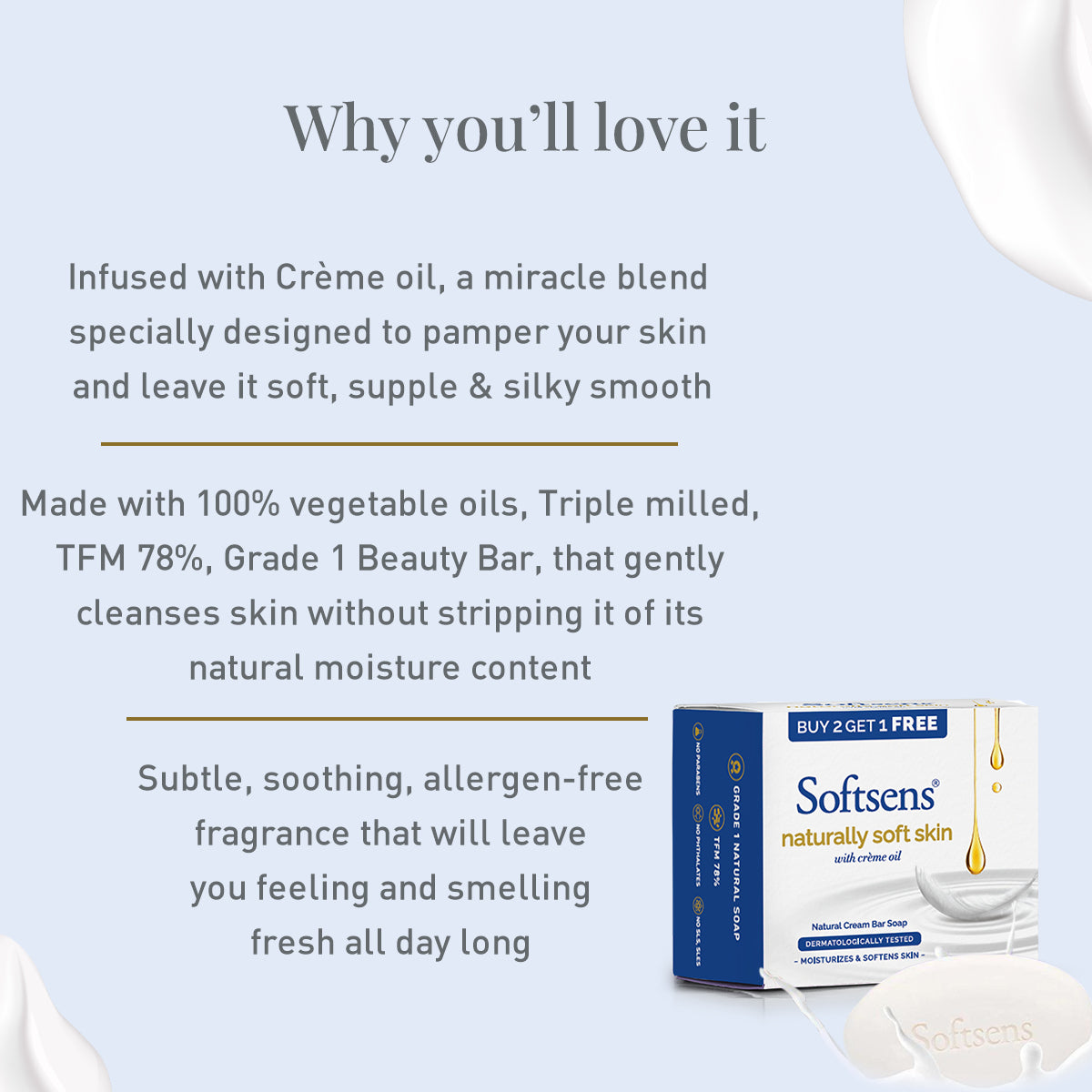 Naturally Soft Skin Cream Bar Soap (100g x 3 Multipack) – Softsens Baby ...